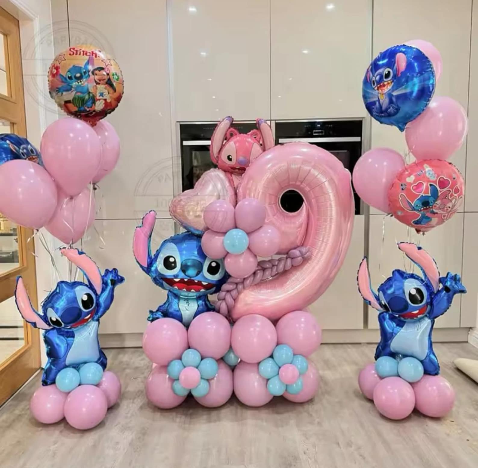 73 Pcs Blue Pink Stitch Foil Balloon Set HAPPY BIRTHDAY Banner Balloon ...