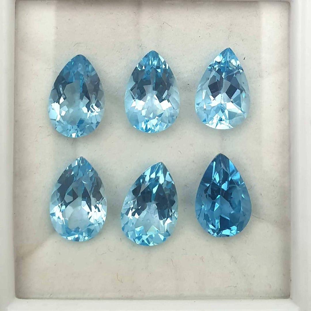 Sky Blue Topaz Pear Cut Loose Gemstones Set of 6, Faceted Teardrop Blue ...
