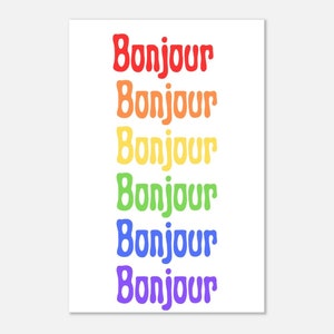 Bonjour Poster Rainbow Colors Premium Matte Print Colorful French Wall ...