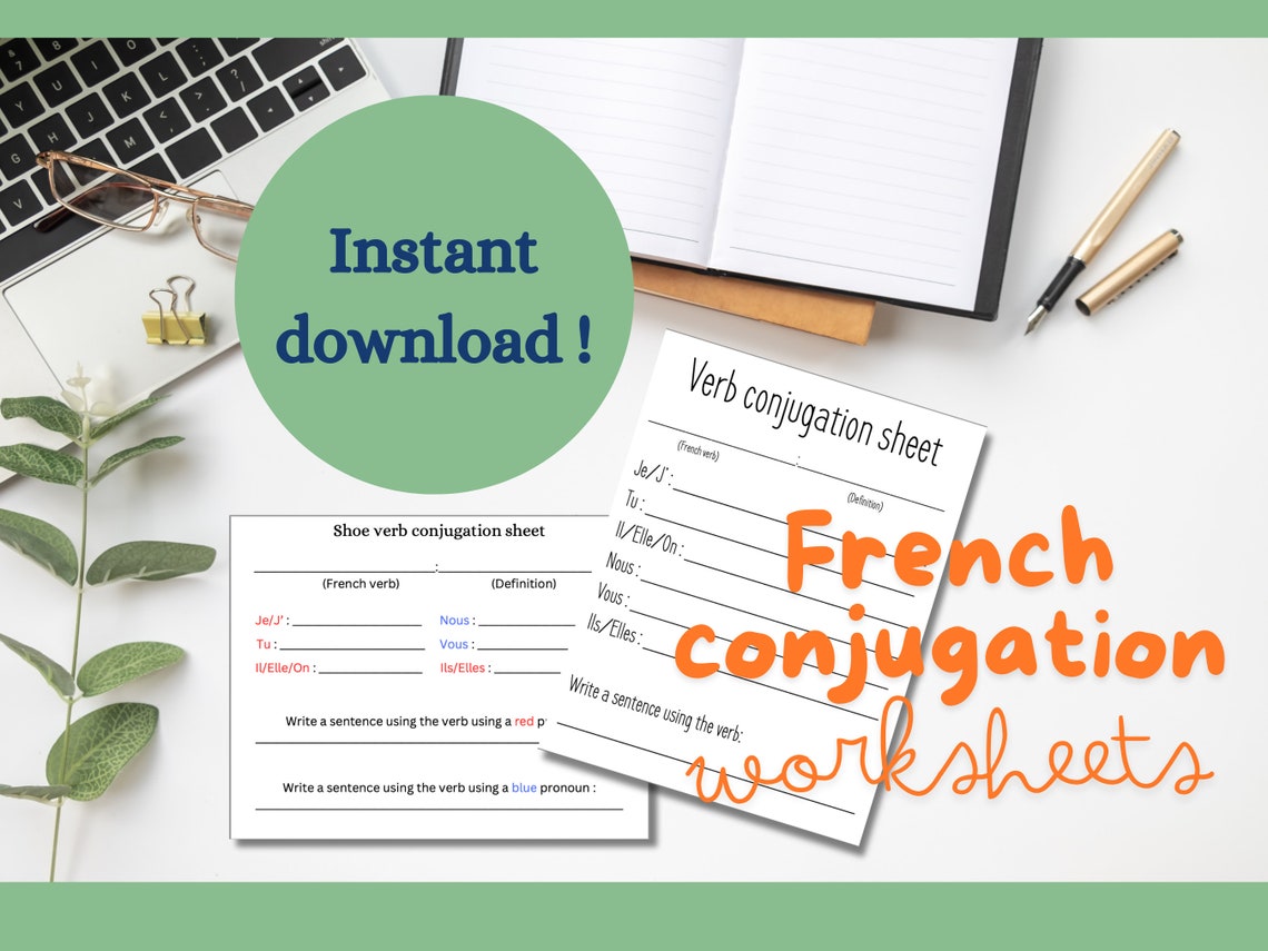 French Verb Conjugation Digital Prints Bundle 3 Sheets: Shoe Verbs ...