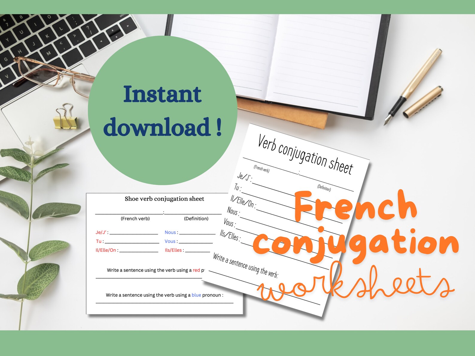 French Verb Conjugation Digital Prints Bundle 3 Sheets: Shoe Verbs ...