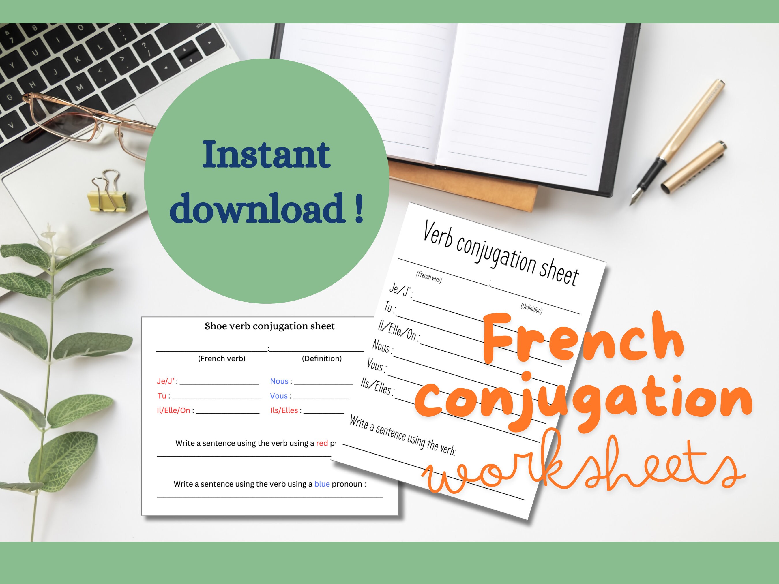 French Verb Conjugation Digital Prints Bundle 3 Sheets: Shoe Verbs ...