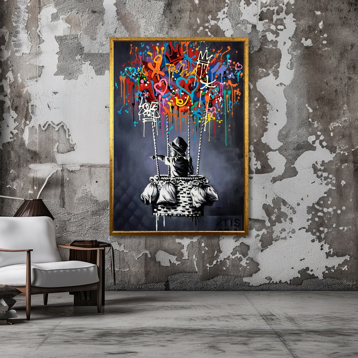Banksy Hot Air Balloon Graffiti, Colorful Street Art, Urban Art Canvas ...