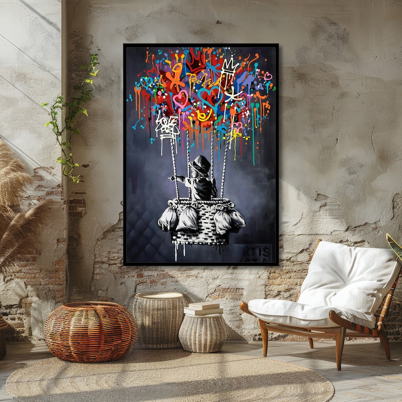 Banksy Hot Air Balloon Graffiti, Colorful Street Art, Urban Art Canvas ...