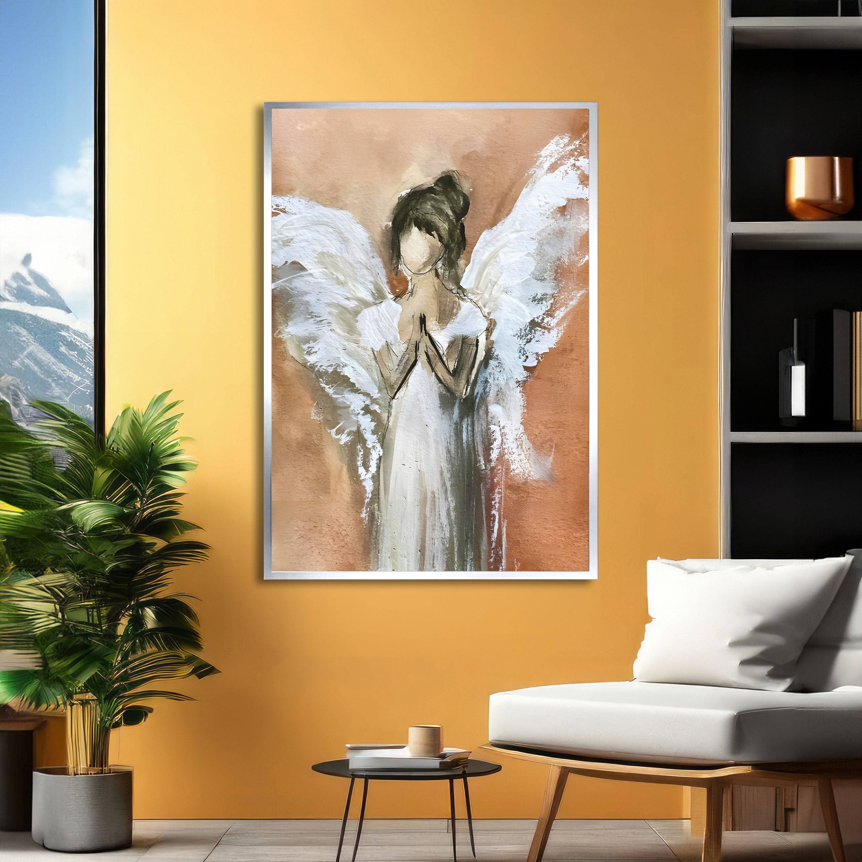 Guardian Angel Canvas, Serene Angel Art, Heavenly Wall Art, Peaceful ...