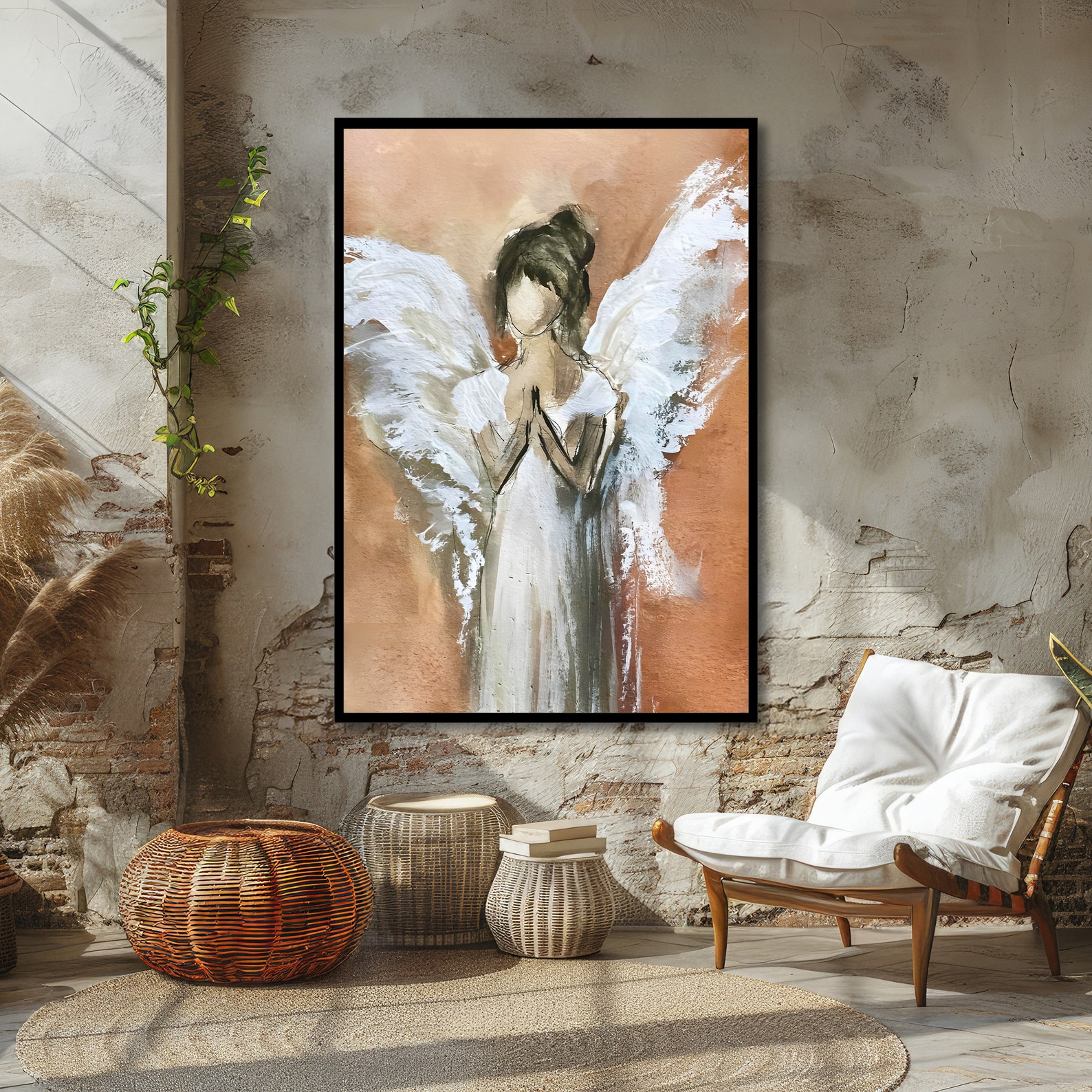 Guardian Angel Canvas, Serene Angel Art, Heavenly Wall Art, Peaceful ...