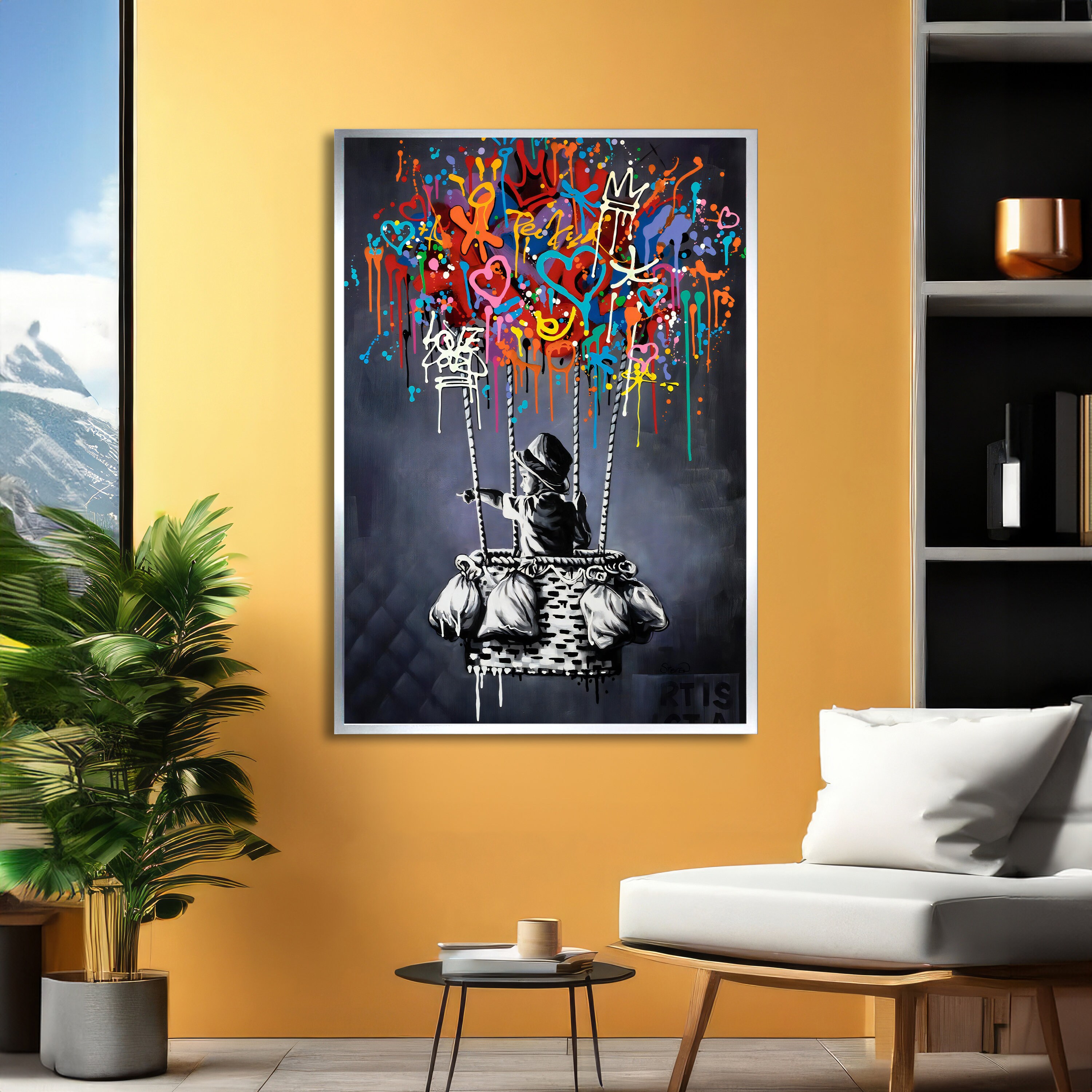 Banksy Hot Air Balloon Graffiti, Colorful Street Art, Urban Art Canvas ...