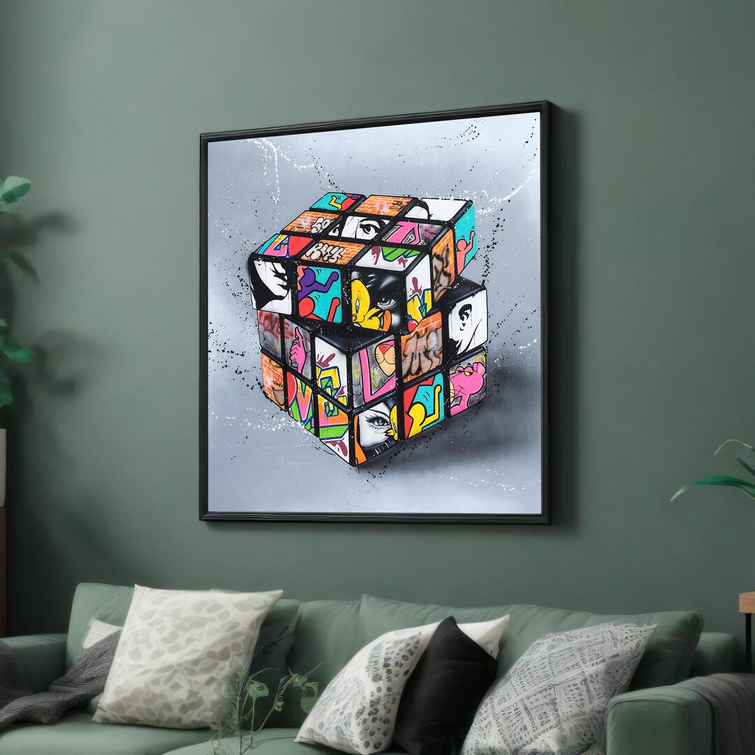 Graffiti Cube Canvas , Urban Art Rubik's Cube Print, Street Art Puzzle Wall Art, Banksy Inspired ...