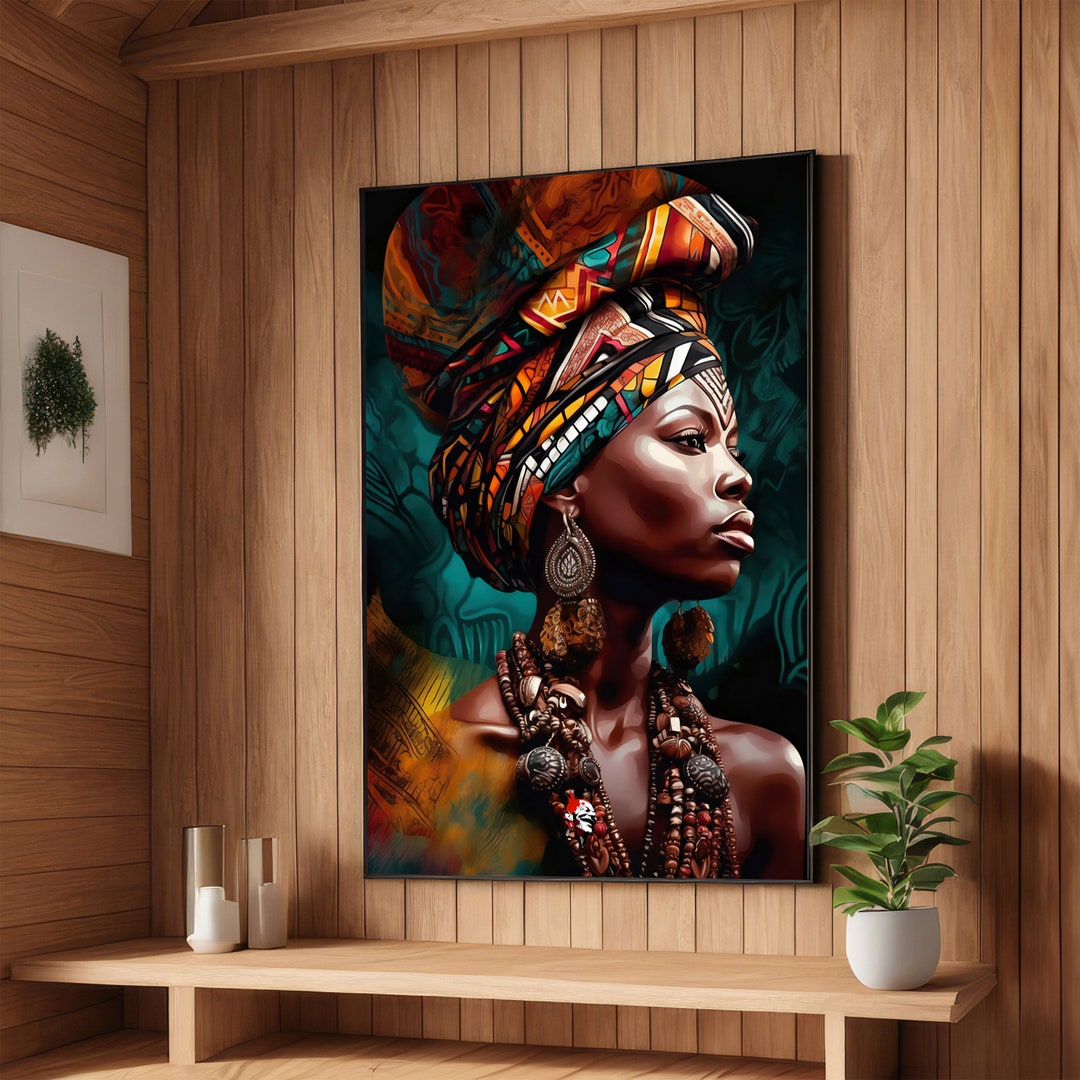 African Queen Portrait, Vibrant Ethnic Wall Art, Colorful African Woman ...