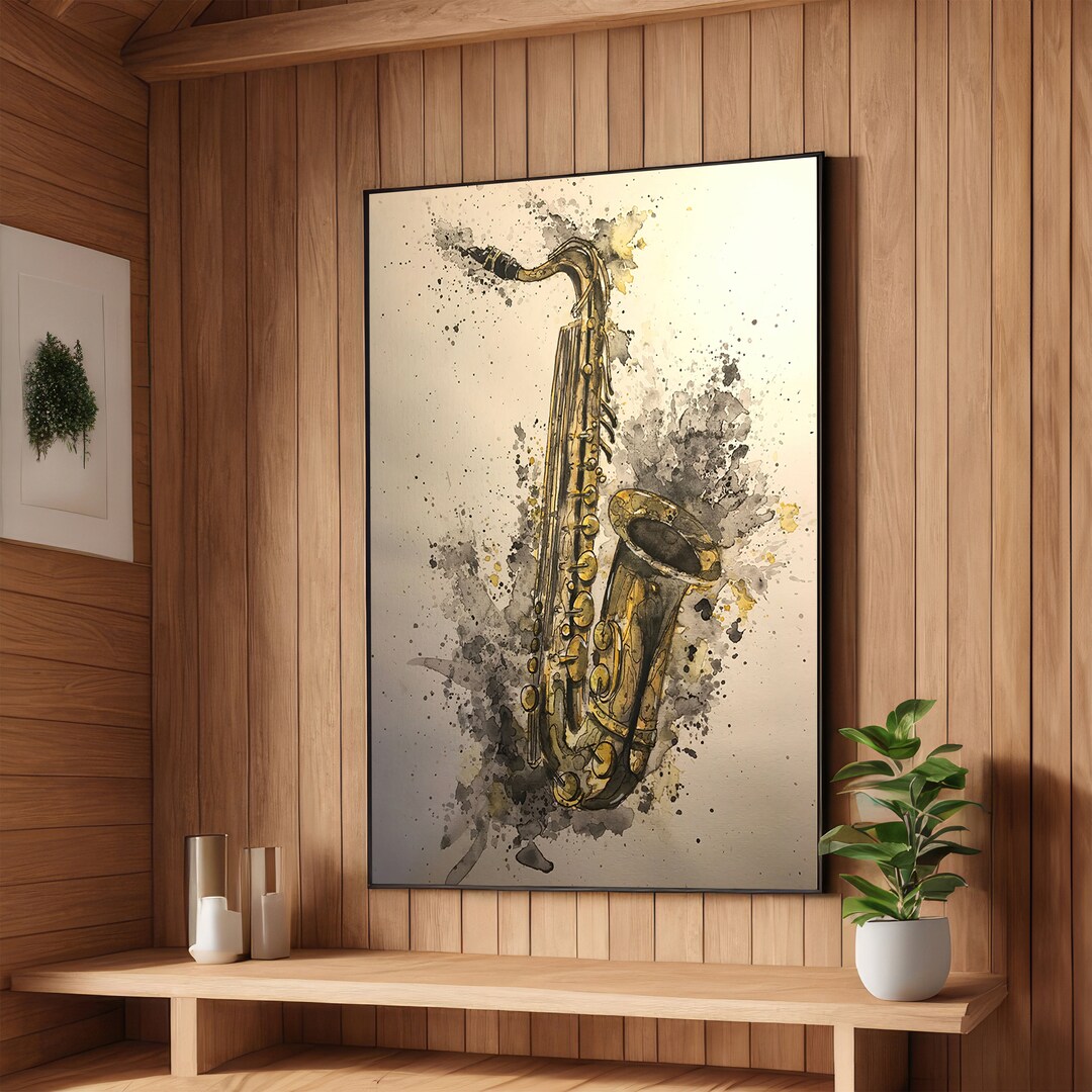Watercolor Saxophone Canvas, Musical Instrument Wall Art, Jazz Music ...