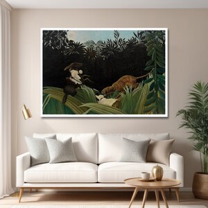 Scout Attacked by a Tiger Canvas, Rousseau Art Print, Primitivism ...