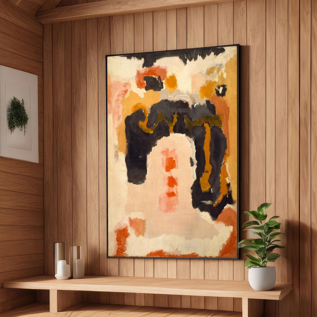 Bold Abstract Expressionist Canvas Art - Orange, Black, and Mustard ...