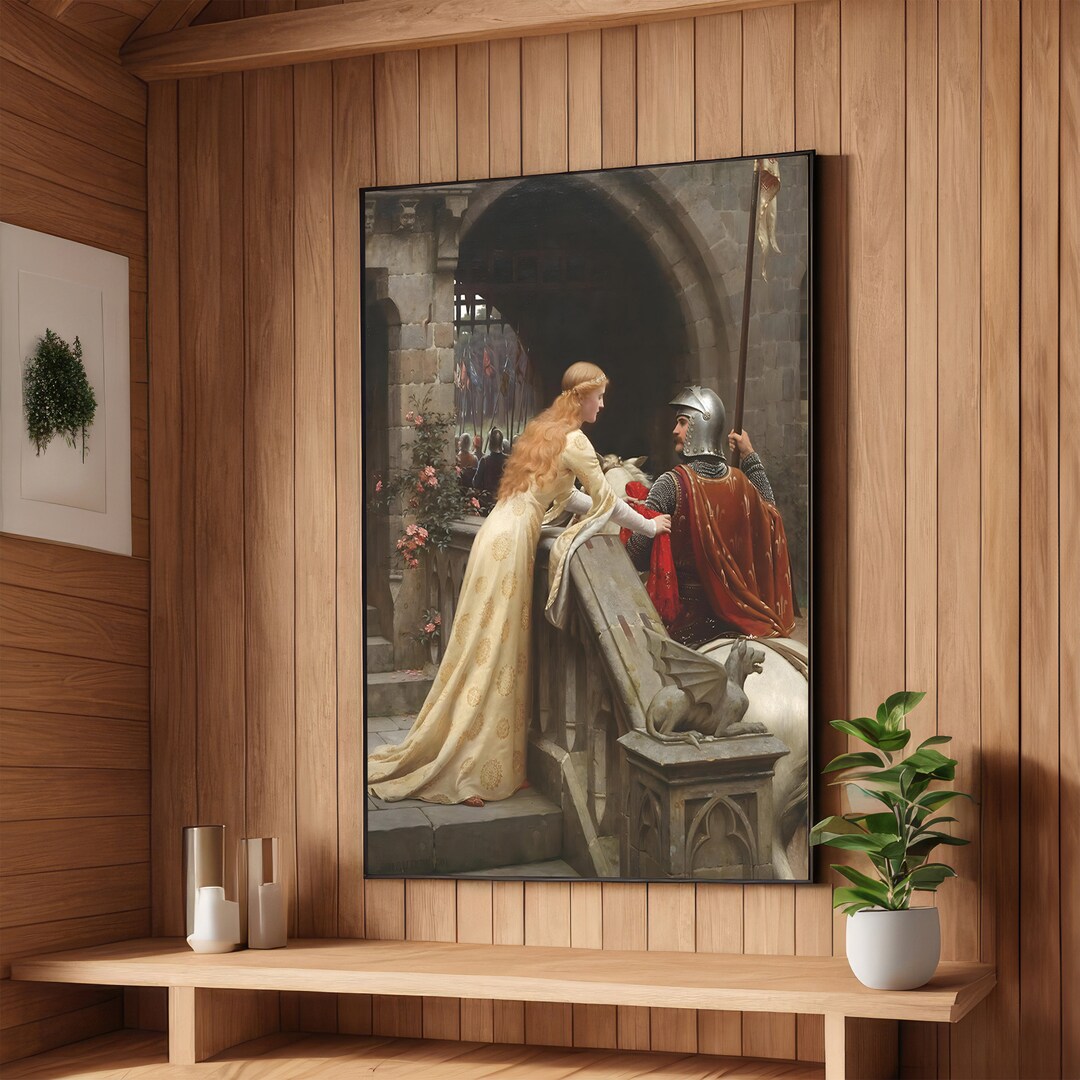 God Speed Canvas, Farewell Knight Art Print, Medieval Romance, Leighton ...