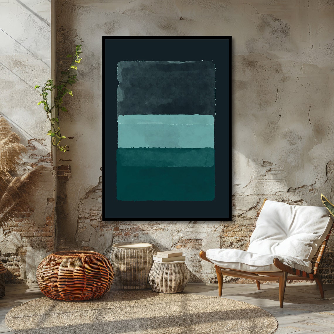 Mark Rothko Inspired Abstract Canvas, Teal and Green Wall Art, Modern ...
