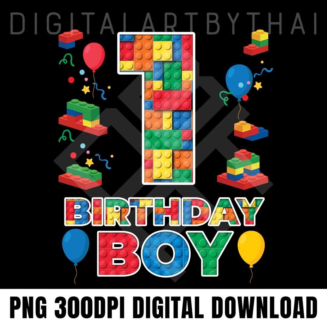 Birthday Block Building PNG, 1 Years Old Birthday Boy, Block Building ...
