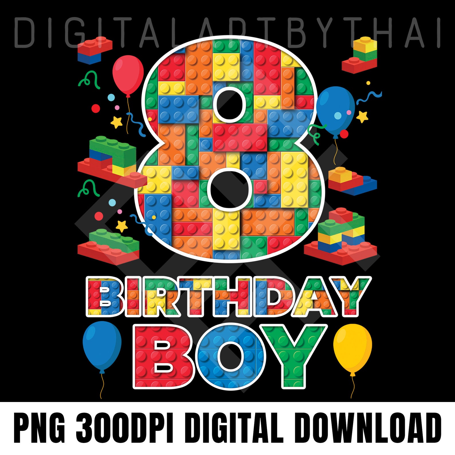 Birthday Block Building PNG, 8 Years Old Birthday Boy, Block Building ...