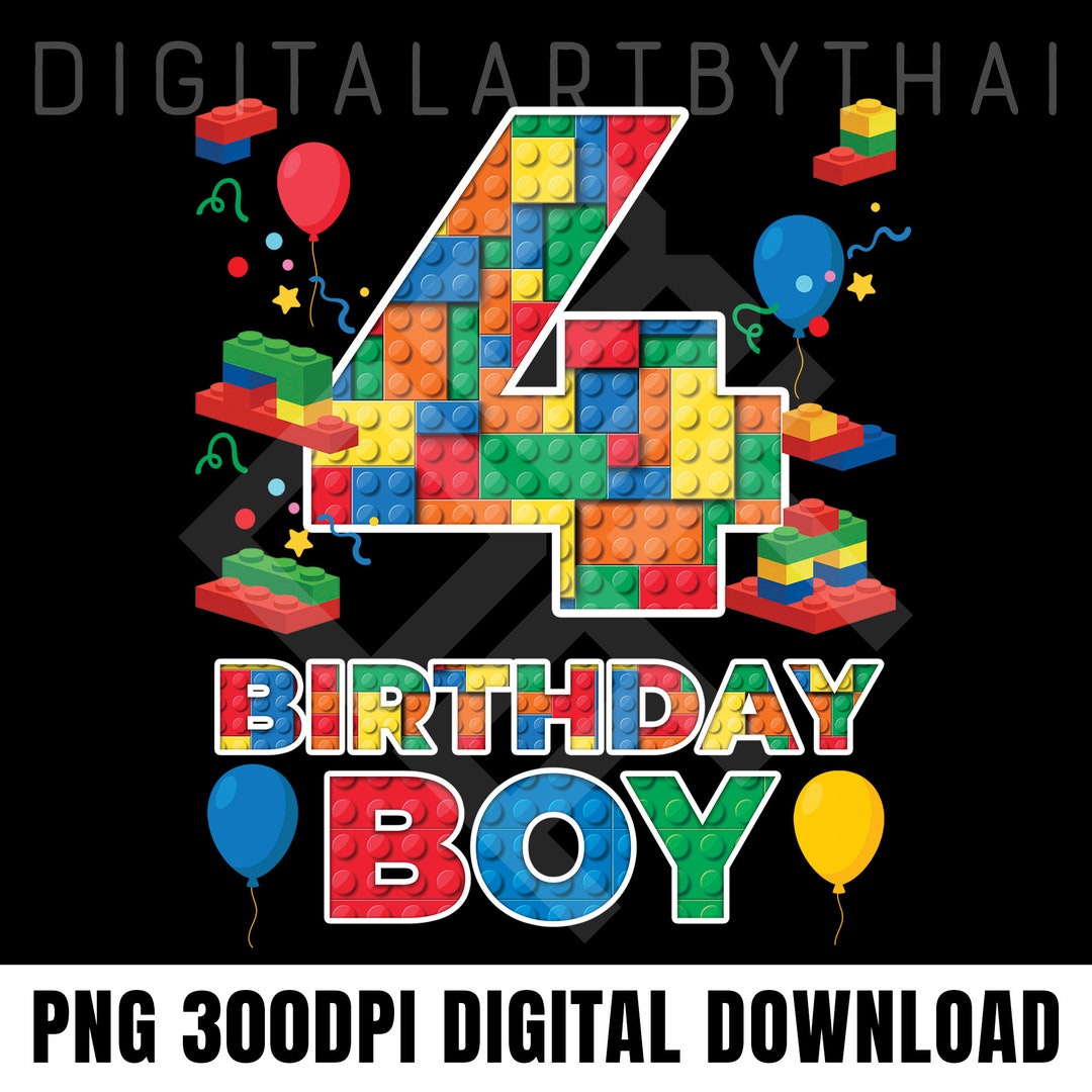 Birthday Block Building PNG, 4 Years Old Birthday Boy, Block Building ...