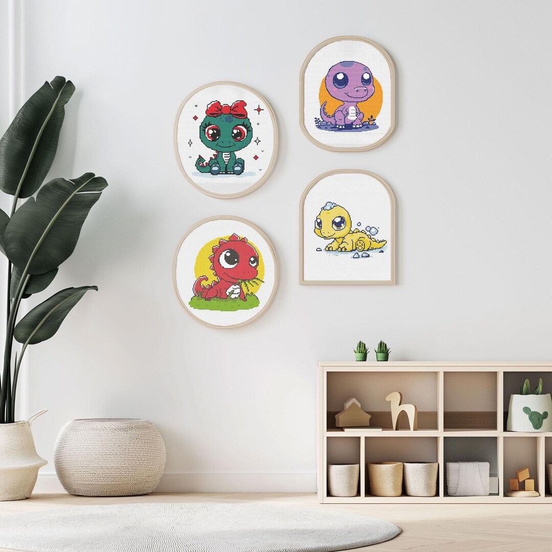 Kawaii Dino Cross Stitch Pattern Bundle of 4 Dino Patterns - Etsy