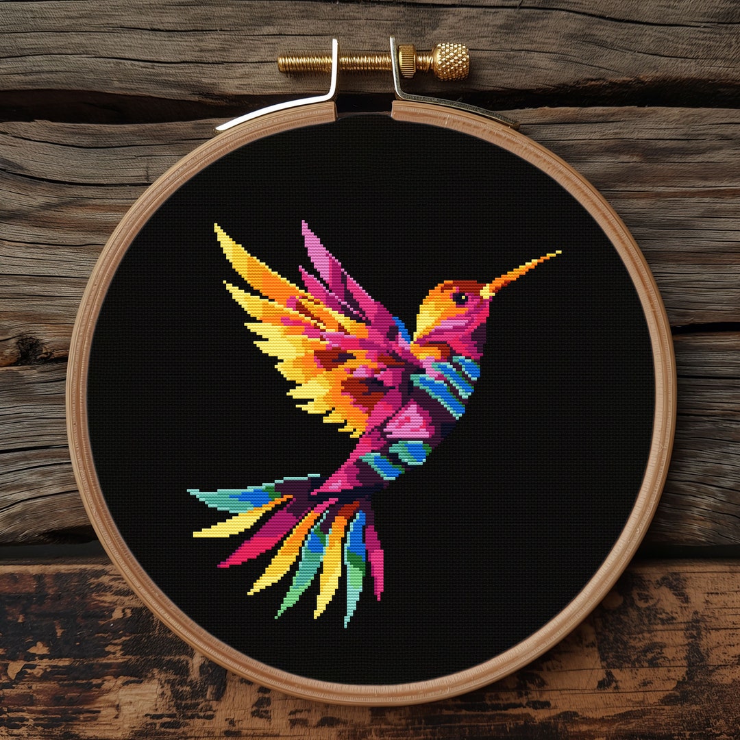 Colorful Humming Bird Cross Stitch Pattern for Black or White Aida ...