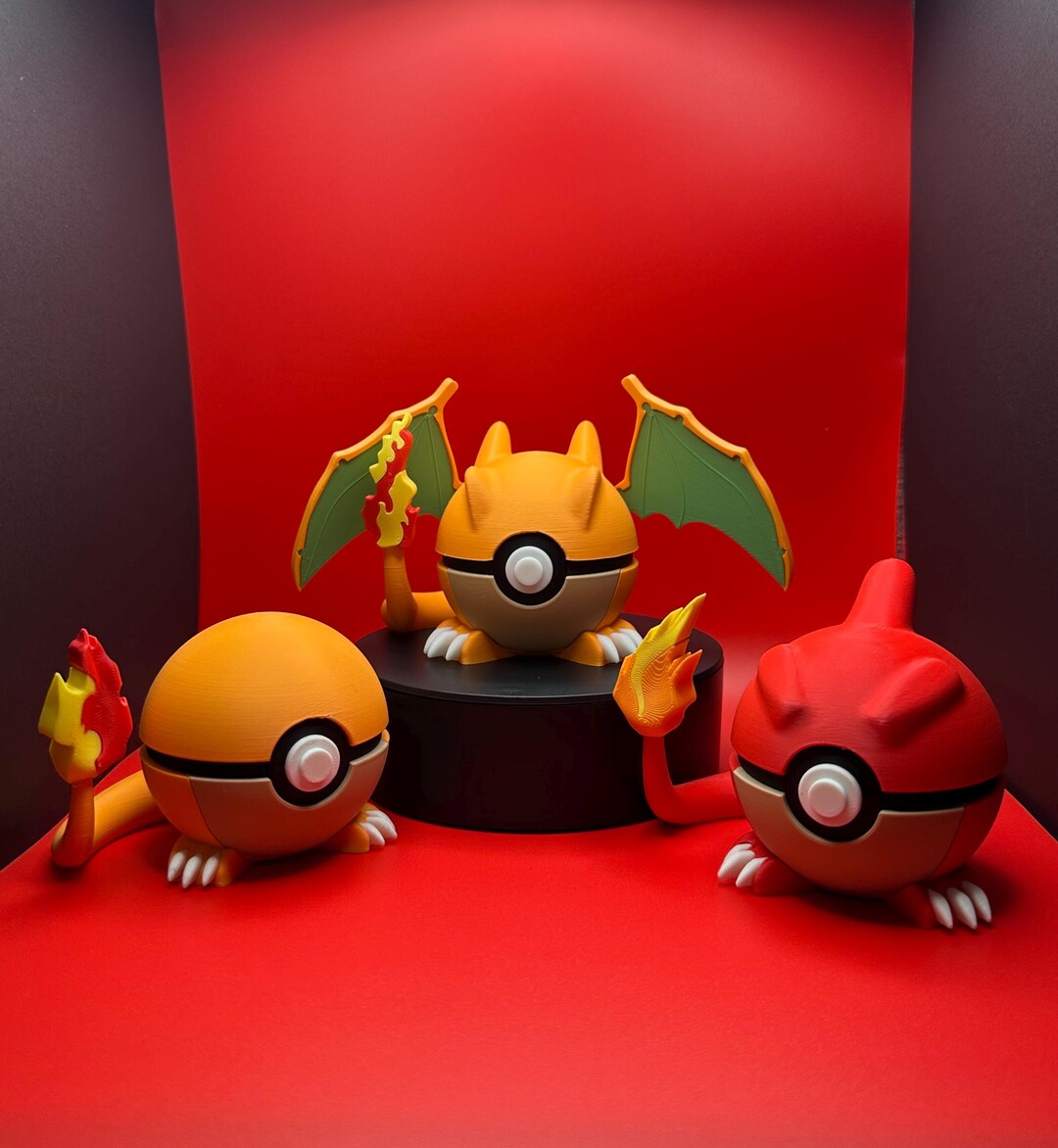 3D Printed Charmander Pokeball Evolution Line – Charmander, Charmeleon ...