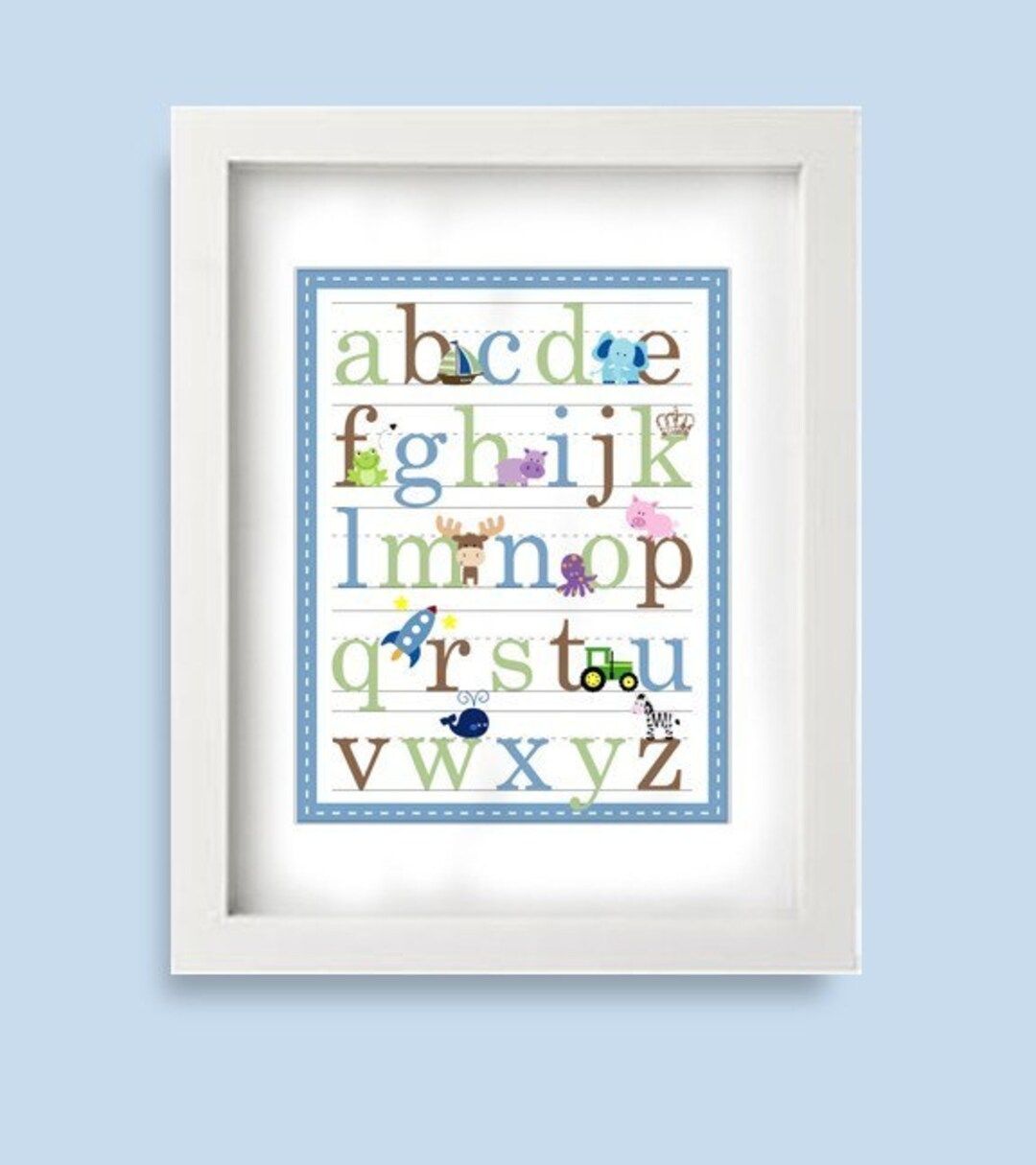 11x14 Alphabet Poster for Boys -blue Sage Brown - Etsy