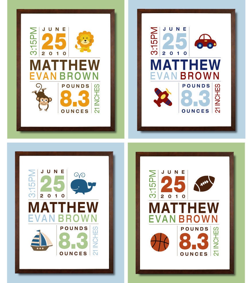 Baby Birth Print - Birth Announcement Nursery Wall Art Print - 8x10 ...