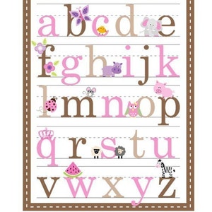 11x14 Alphabet Poster for Girls -pink Sage Yellow or Brown and Pink - Etsy
