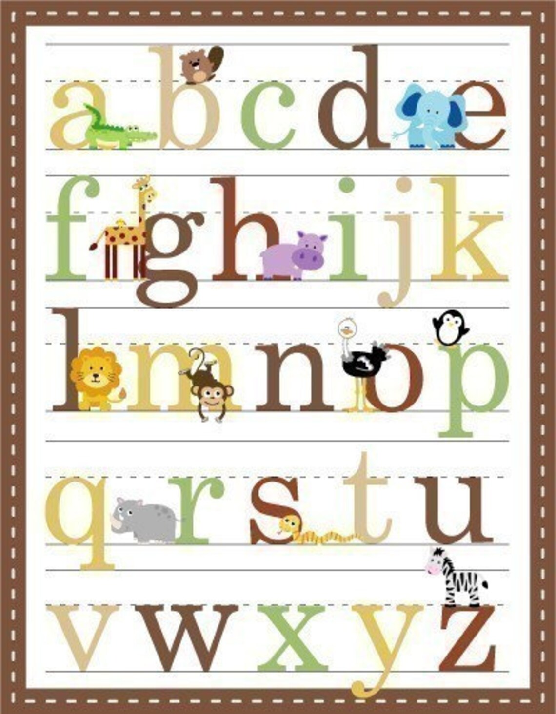 Alphabet Nursery Art Safari Zoo Animal Poster 11x14 - Etsy