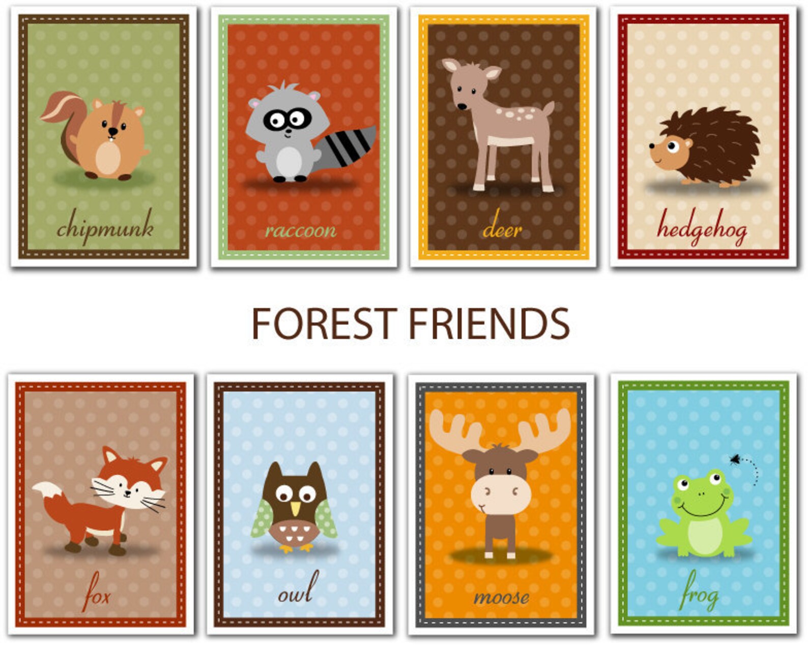 Set of 8 Forest Friends Animal Prints 4x6, 5x7 or 8x10 - Etsy