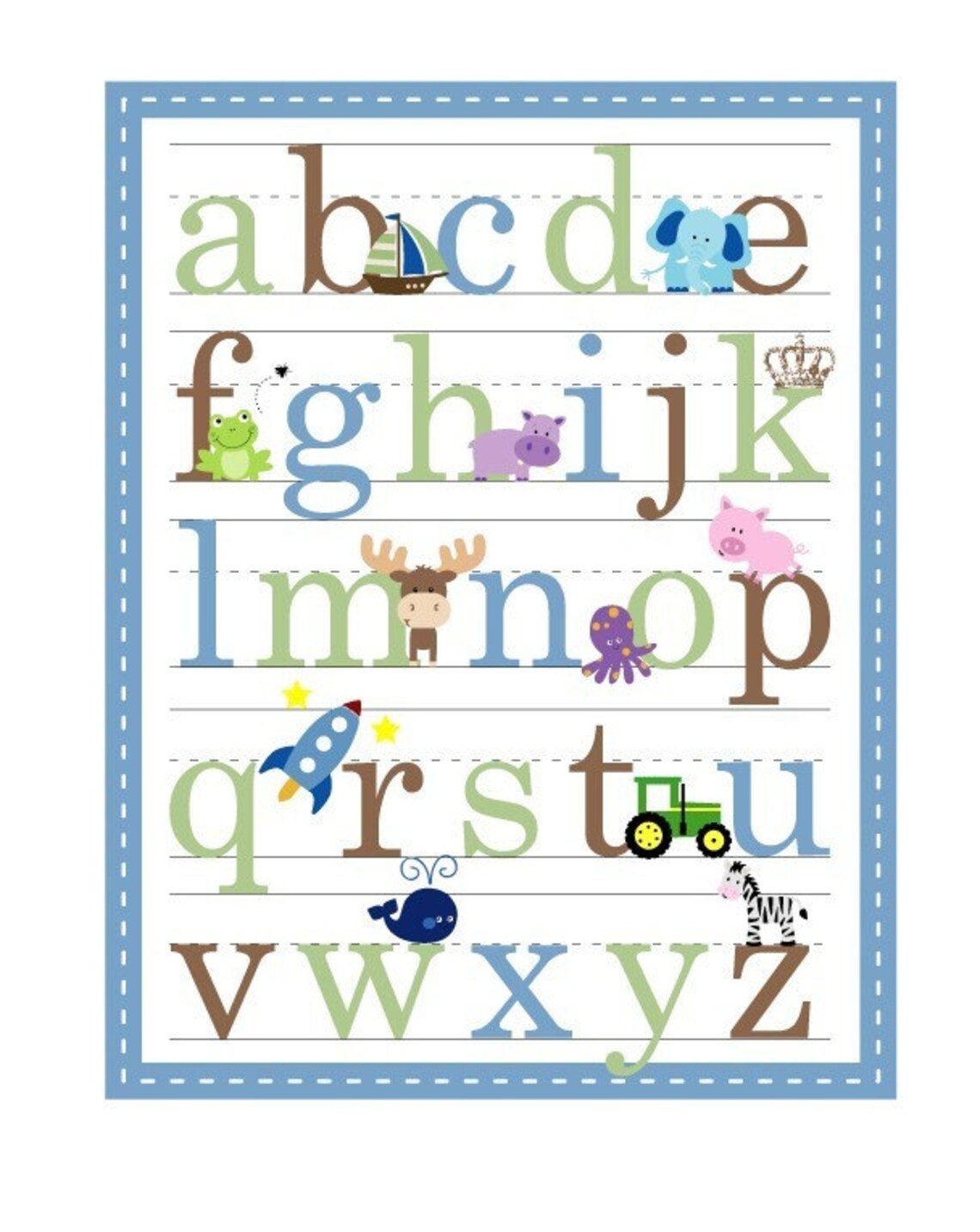 11x14 Alphabet Poster for Boys blue Sage Brown | Etsy