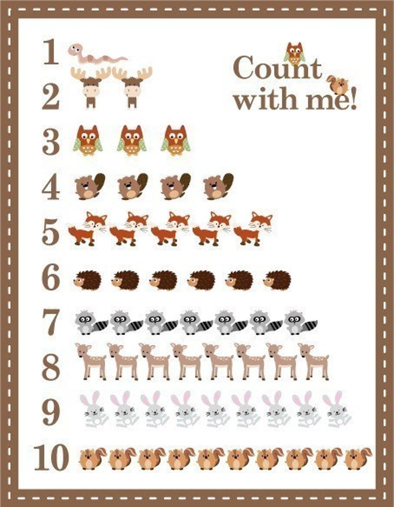 11x14 Woodland Forest Friends Alphabet and Number Counting - Etsy
