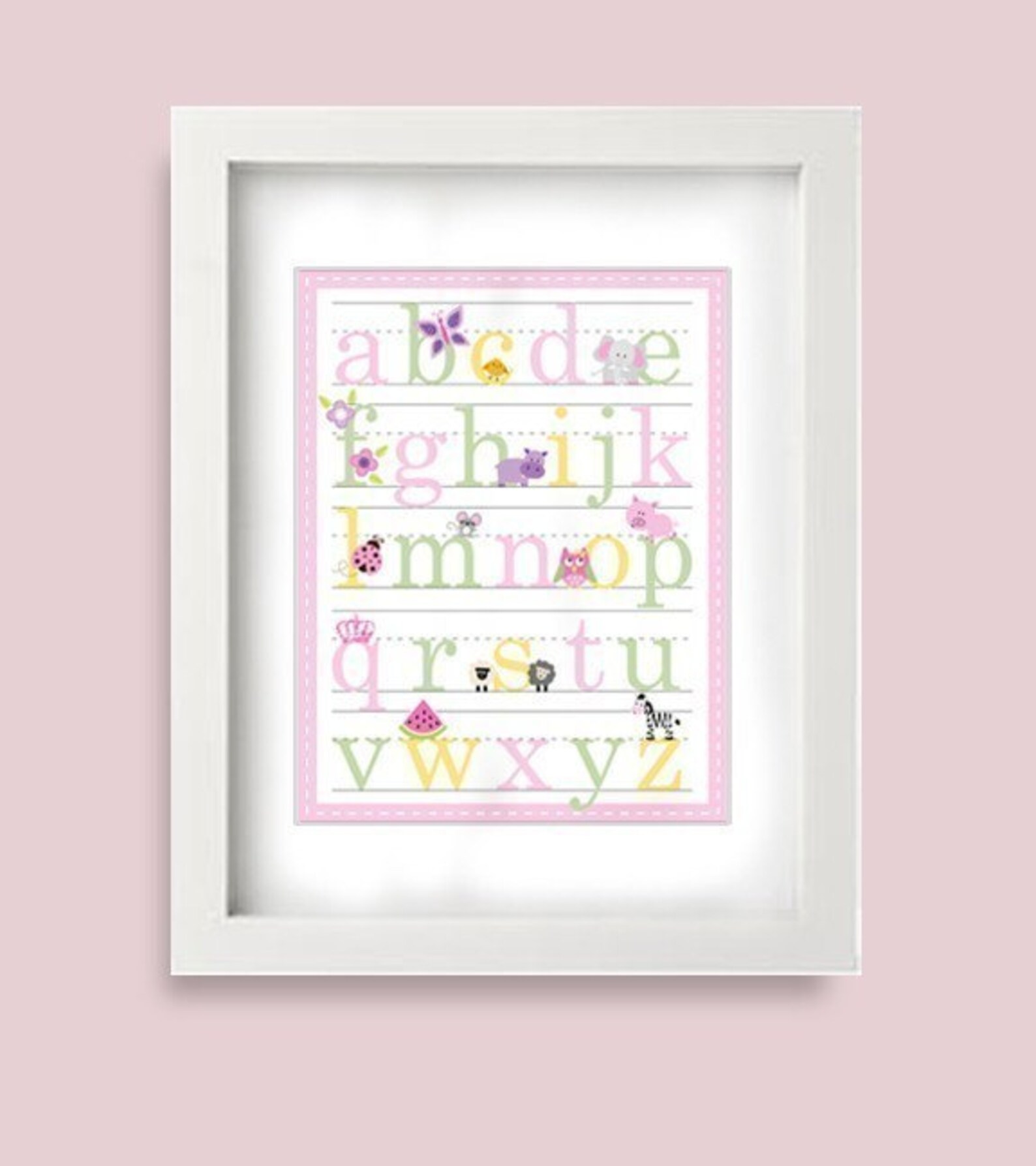 11x14 Alphabet Poster for Girls pink Sage Yellow or Brown and | Etsy