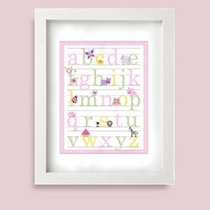 11x14 Alphabet Poster for Girls -pink Sage Yellow or Brown and Pink - Etsy