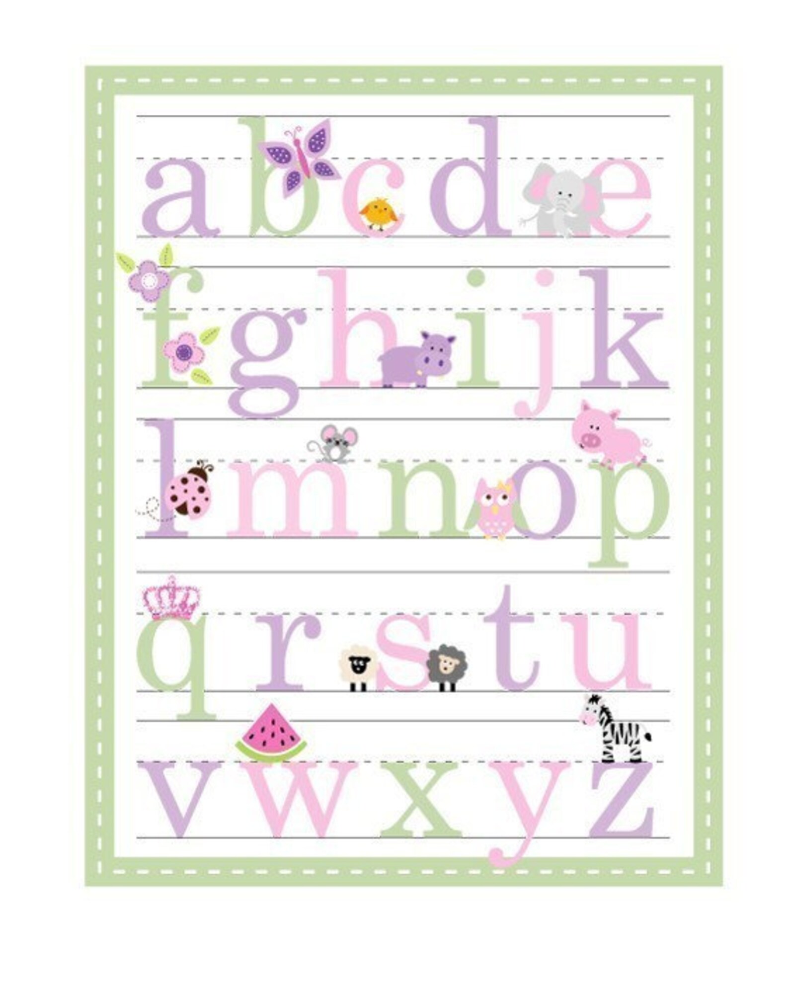 11x14 Alphabet Poster for Girls pink Sage Yellow or Brown and | Etsy