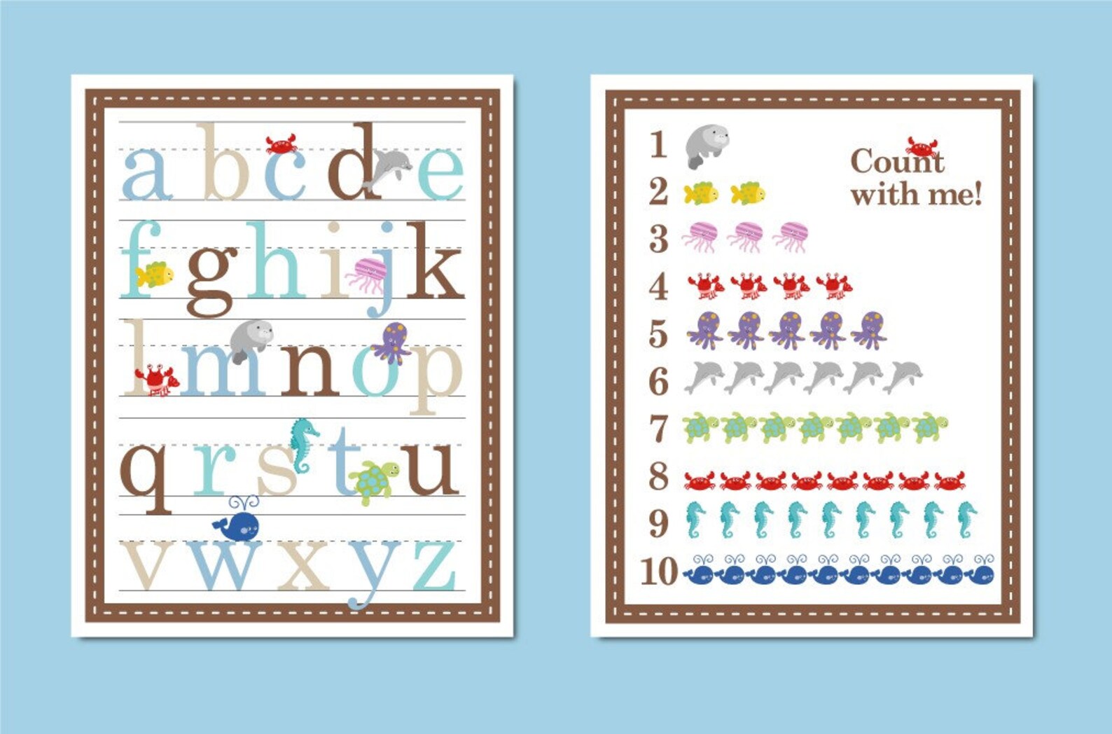 11x14 Ocean Sealife Alphabet and Number Counting Poster - Etsy