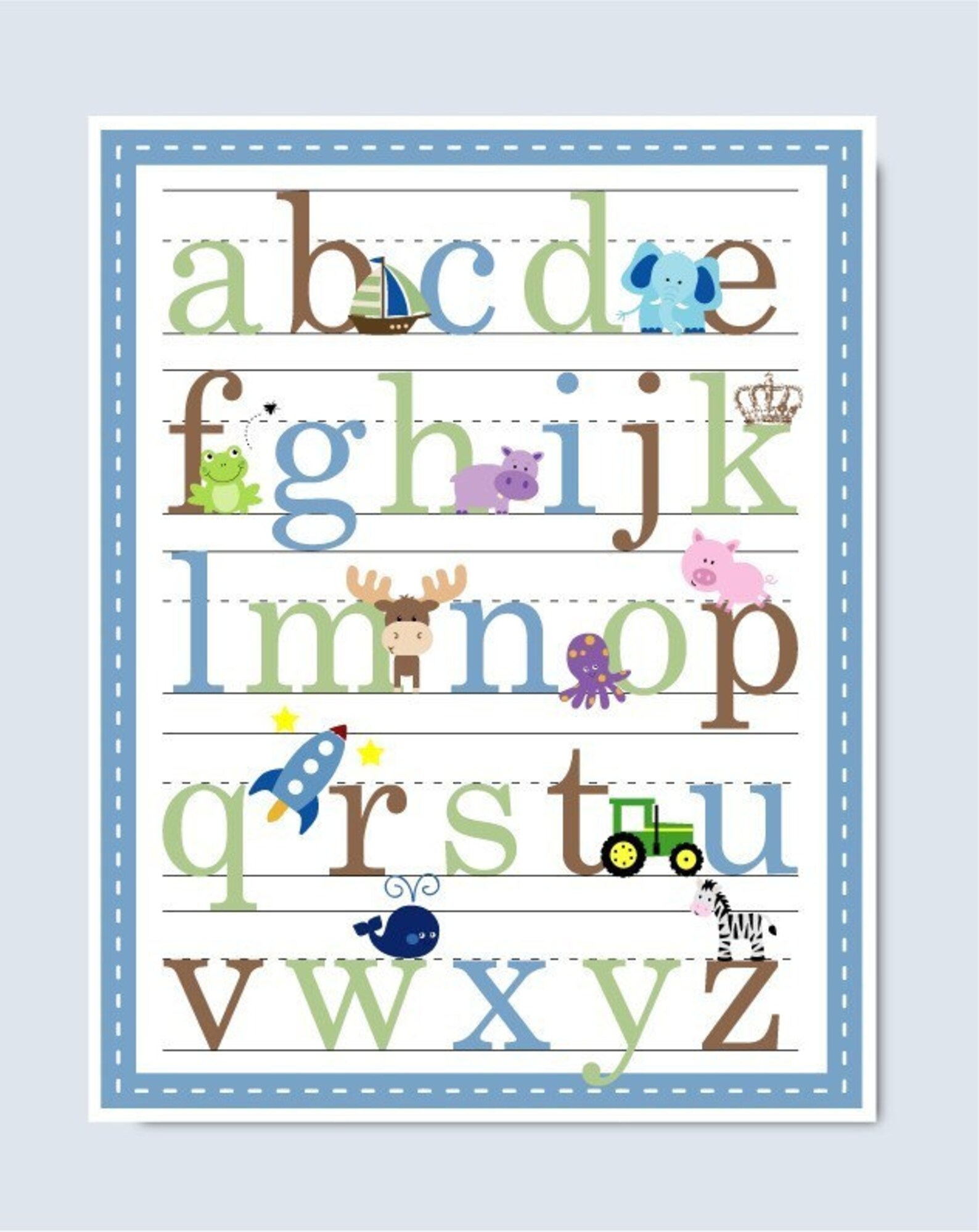 11x14 Alphabet Poster for Boys blue Sage Brown | Etsy