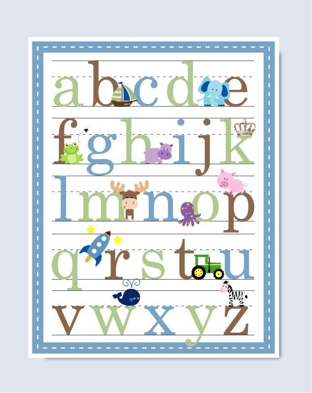11x14 Alphabet Poster for Boys blue Sage Brown | Etsy