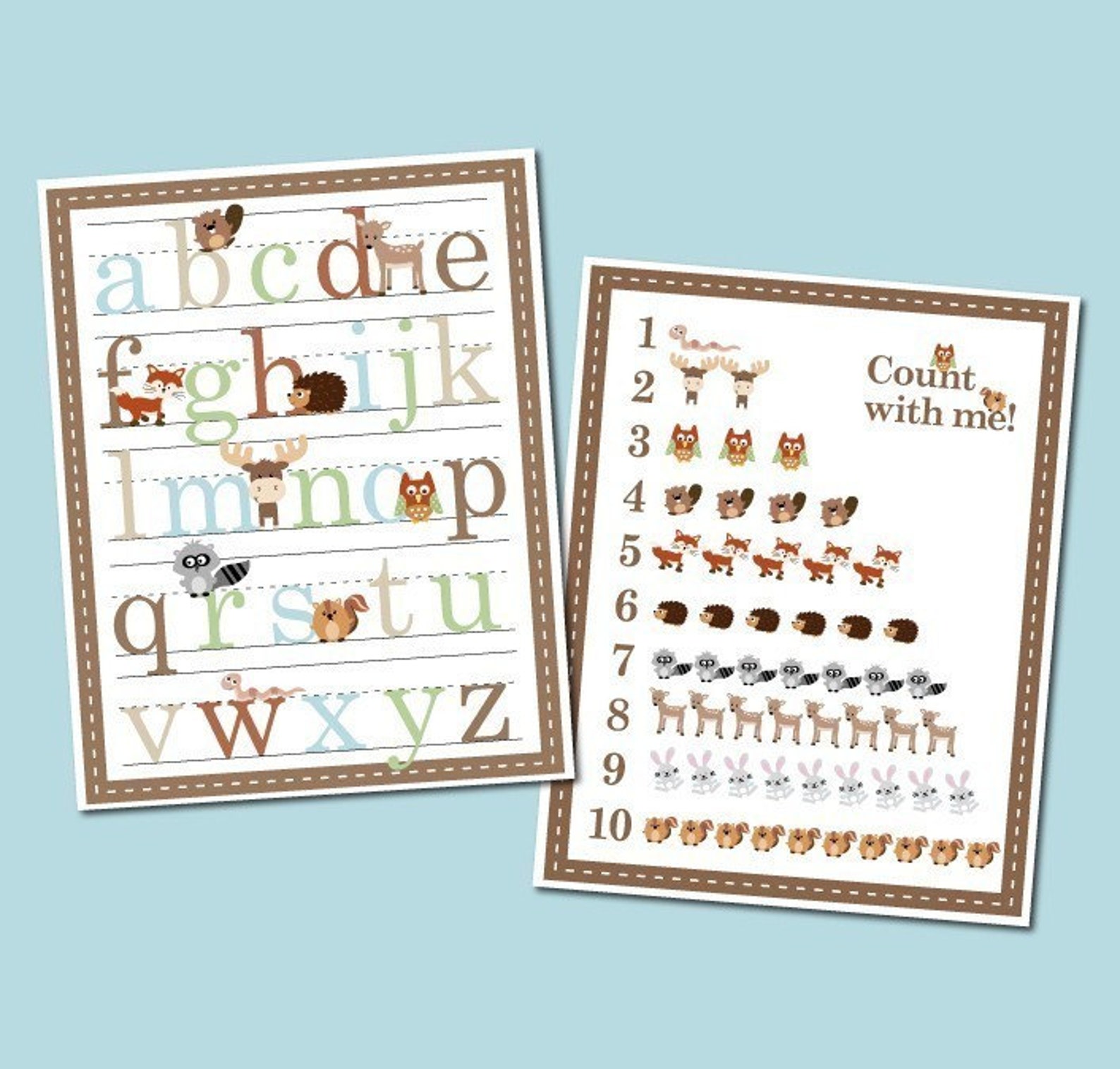 11x14 Woodland Forest Friends Alphabet and Number Counting | Etsy