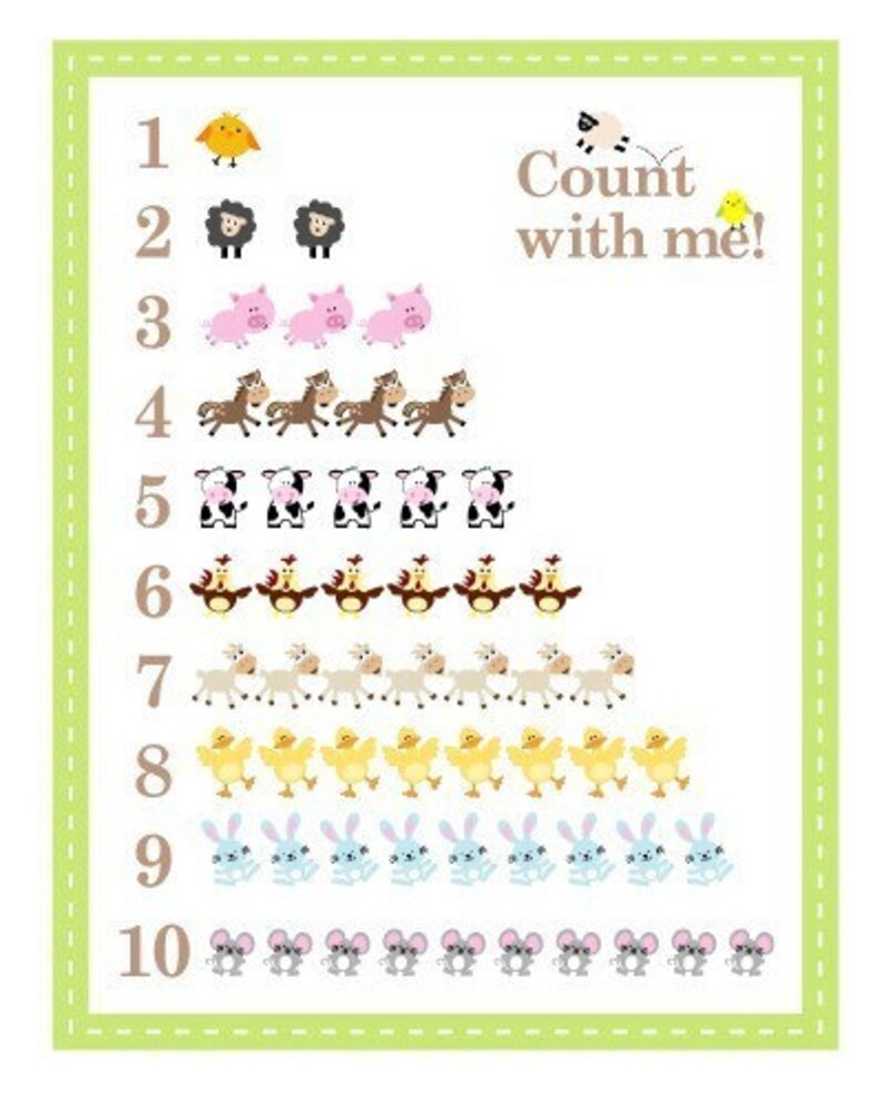 Alphabet and Number Counting Poster - Set of 2 11x14 Funny Farm - Etsy