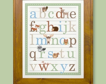 11x14 Woodland Forest Friends Alphabet and Number Counting | Etsy