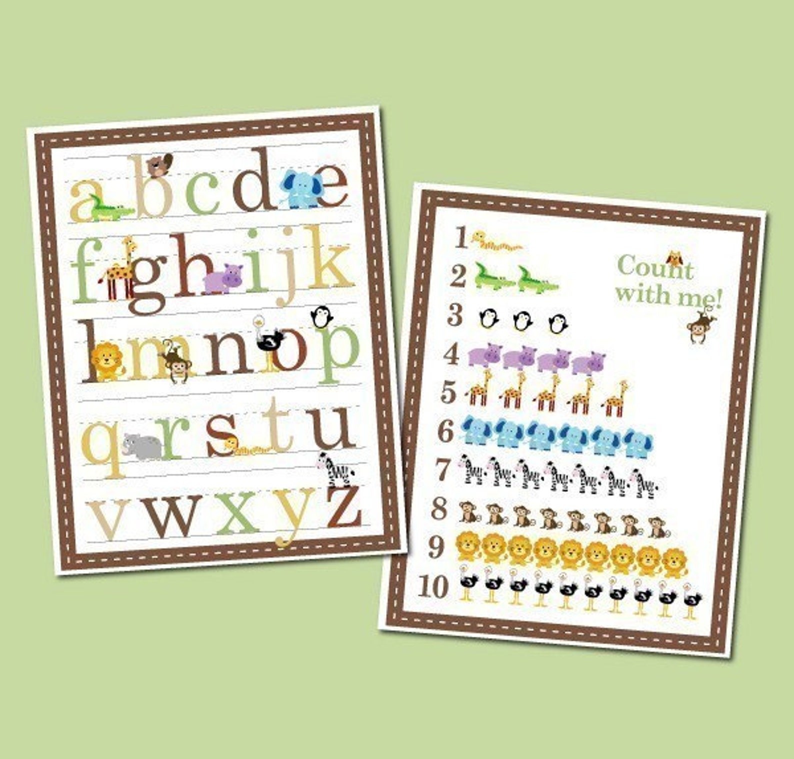 Safari Art Alphabet and Number Counting Posters 11x14 - Etsy
