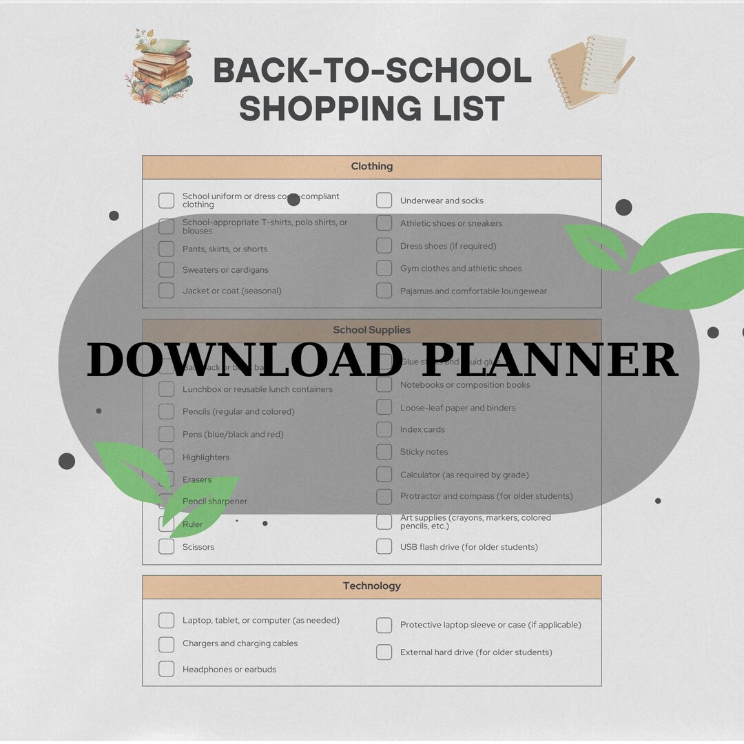 Back to School Checklist, Shopping List, After School Daily Routine ...