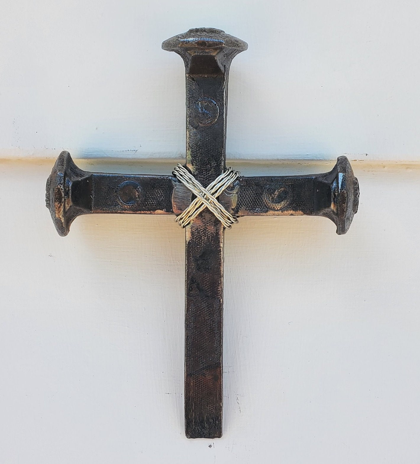 Rustic Railroad Spike Cross, Railroad Spike Cross Plaque, Home Decor ...