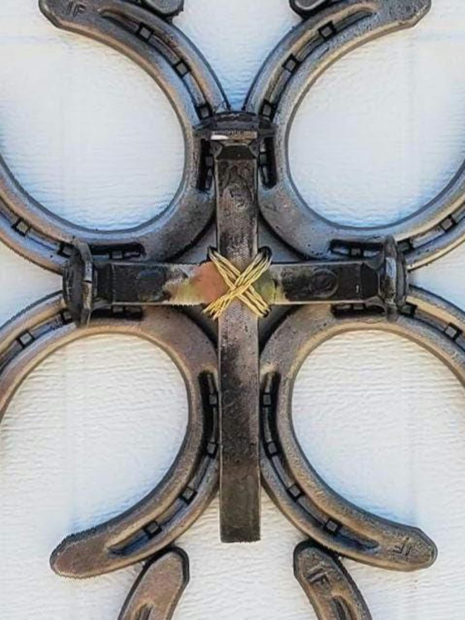 Rustic Horseshoe Cross With Railroad Spike Cross, Farm Ranch Stable ...