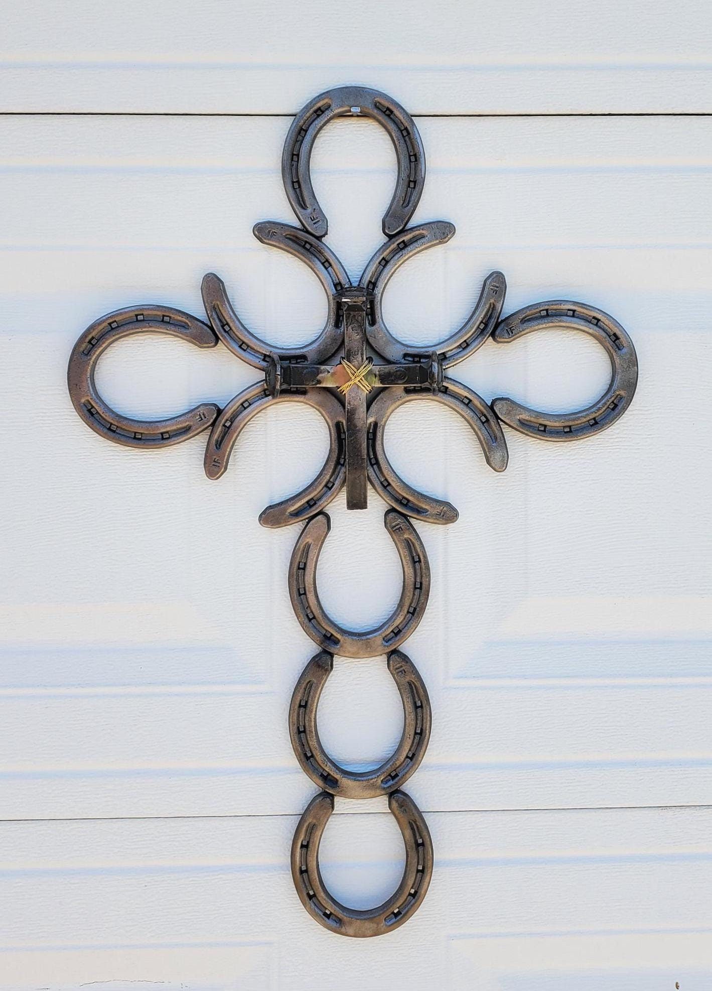 Rustic Horseshoe Cross With Railroad Spike Cross, Farm Ranch Stable ...