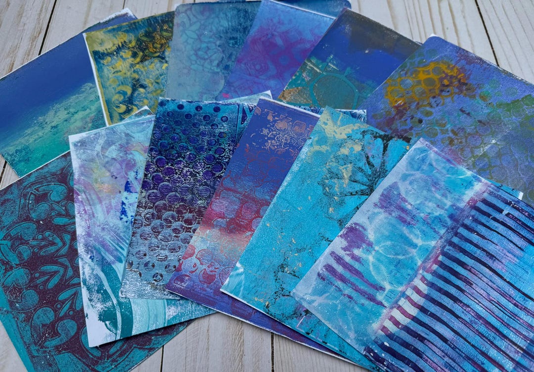 Painted Papers, Set of 12 Gelli Prints, Collage Papers, Monoprints ...