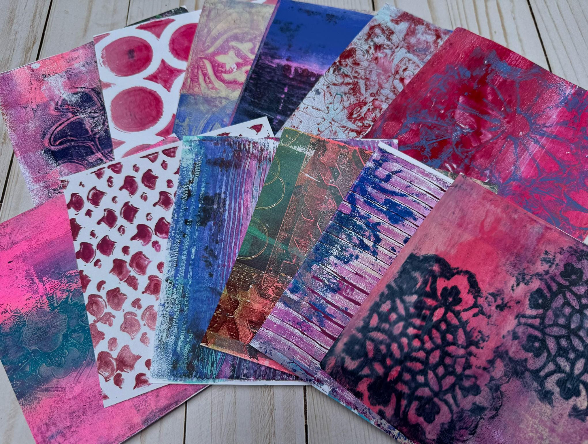 Painted Papers, Set of 12 Gelli Prints, Collage Papers, Monoprints, Art ...