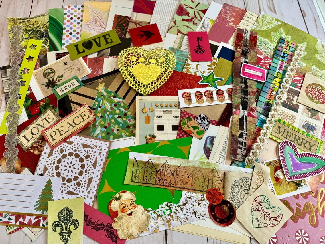 100 Piece Holiday Junk Journal Pack, Christmas Scrapbook & Collage Kit ...