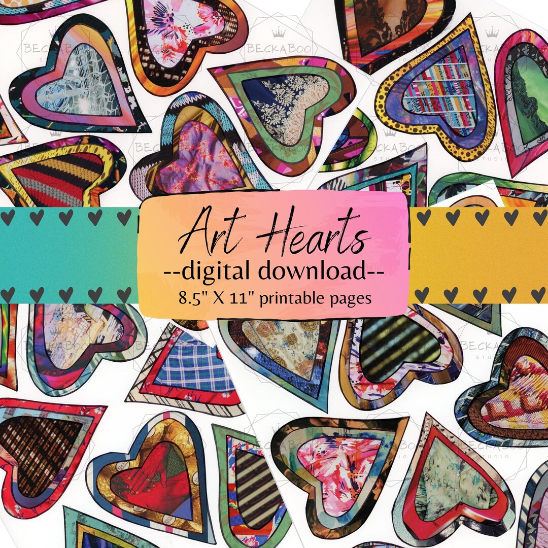 Art Hearts Digital Download, Heart Art Download, Collage Hearts Digital ...