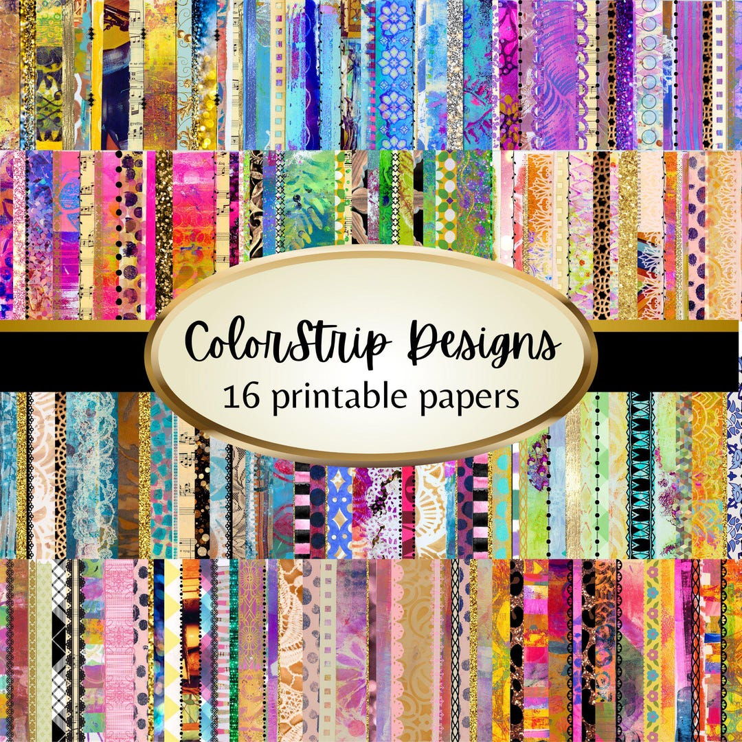 Colorstrip Background Printable Papers, (16) Digital Art Papers ...